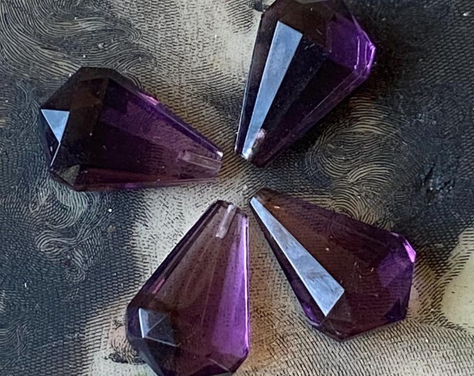 4 Vintage Glass Tear Drop Amethyst Purple Bead Faceted Top Drilled - Etsy