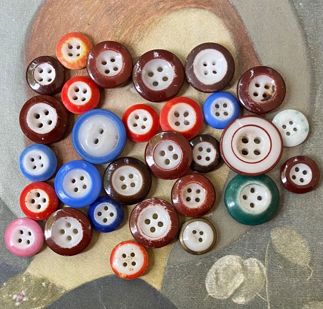 28 Vintage China Buttons Color Rim 1930s Assortment - Etsy