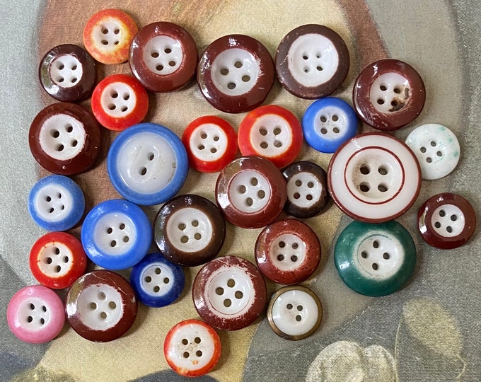 28 Vintage China Buttons Color Rim 1930s Assortment - Etsy