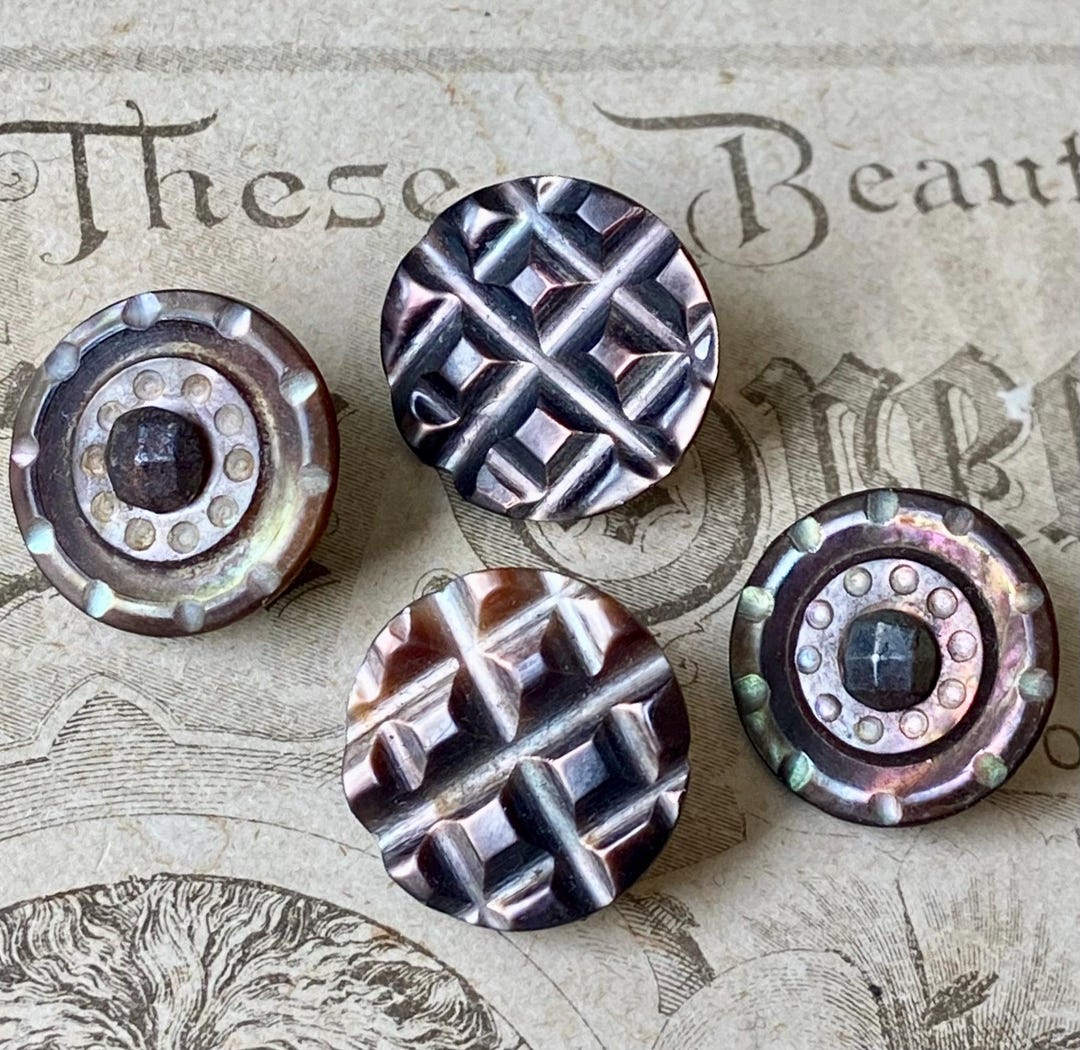 4 Antique Cut Steel Buttons Mother of Pearl Vintage - Etsy