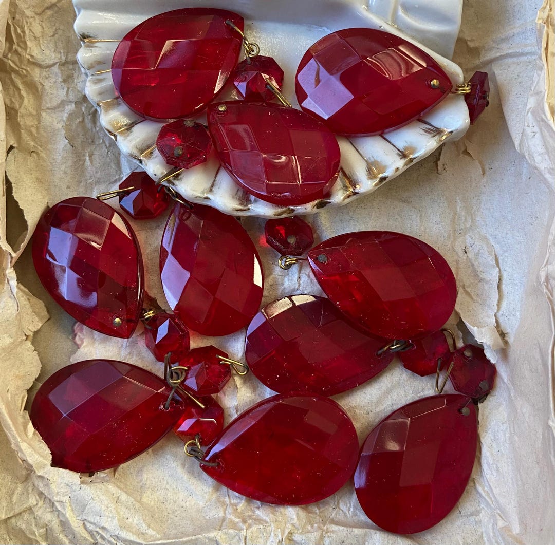 10 Vintage Blood Red Glass Chandelier Drop New Old Stock Supply ...