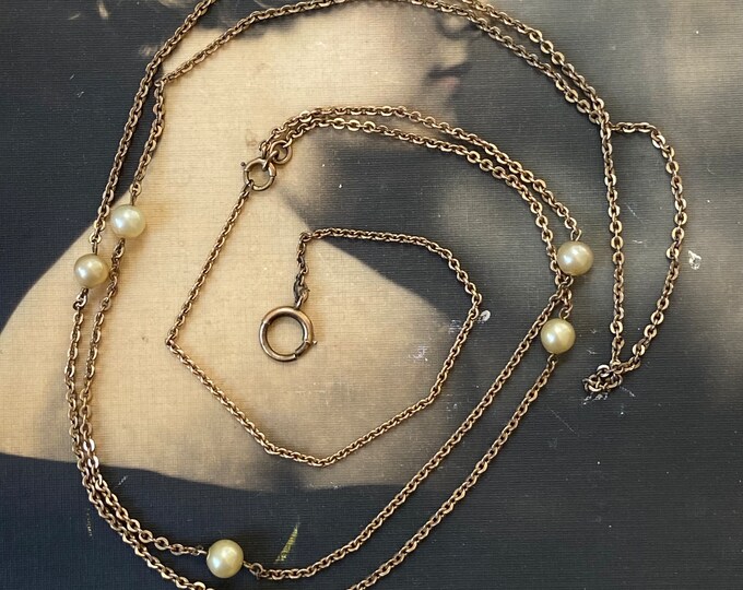 Antique Watch Chain Long Victorian Ladies Watch Chain Glass Pearls GF ...