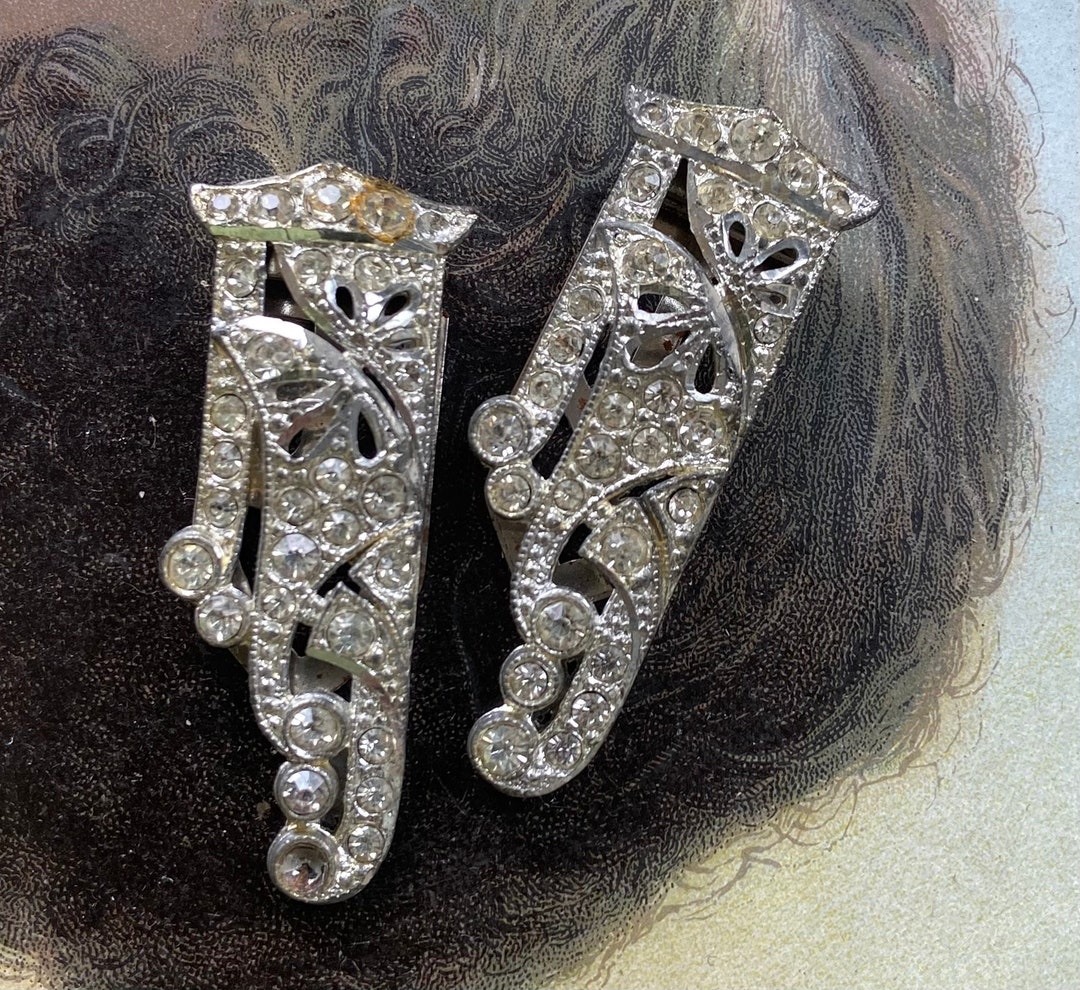 Vintage Pair Dress Clips Rhinestones Deco - Etsy