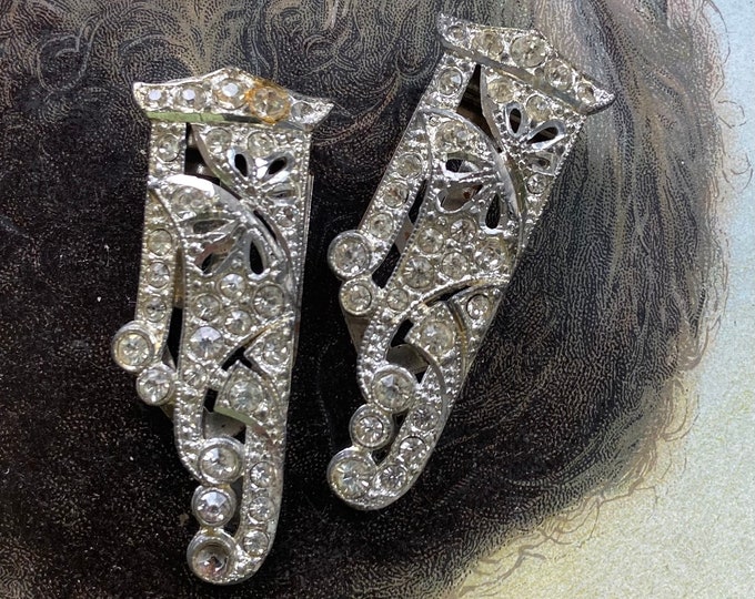 Vintage Pair Dress Clips Rhinestones Deco - Etsy
