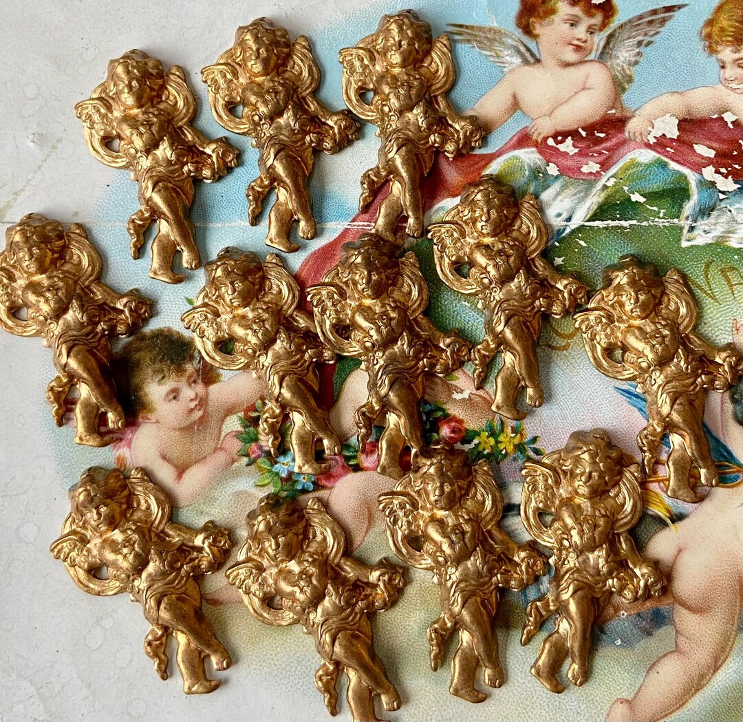Last 7 Small Vintage Metal Cherubs Cupid Brass Metal Stamping - Etsy