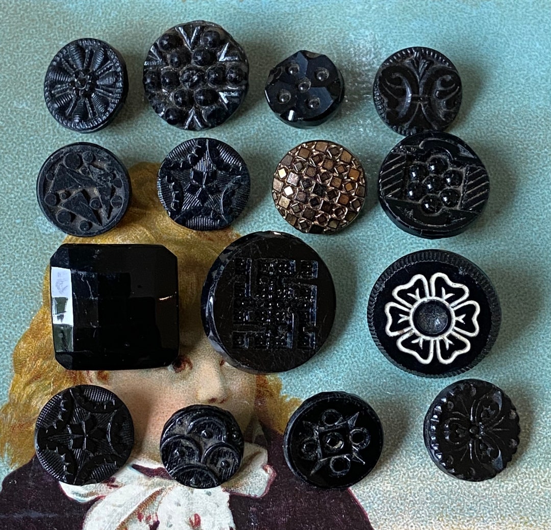 15 Vintage Victorian Black Glass Buttons Lot Assortment Sizes - Etsy