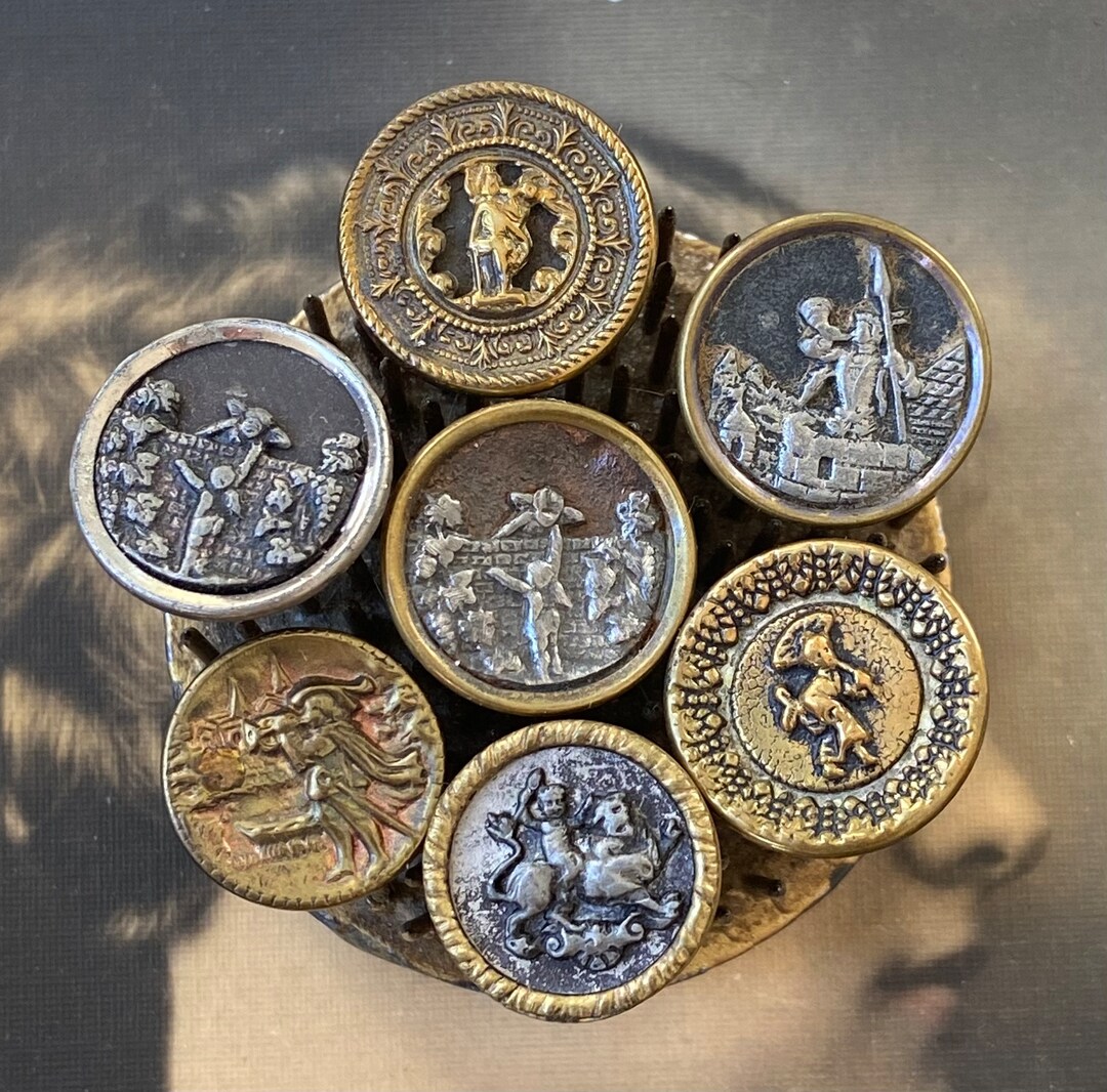 7 Vintage Buttons Cherub Angel Victorian Picture Button Bugler Mikado - Etsy