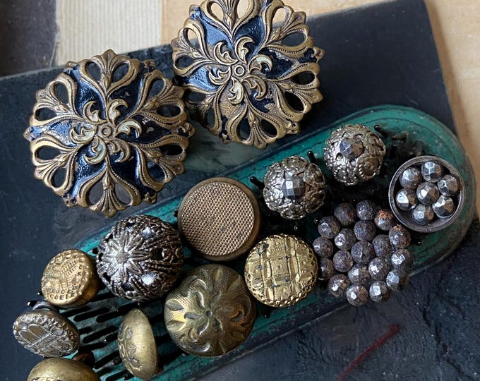 14 Antique Brass Buttons Assortment Small Waistcoat 1800s Cut Steel ...