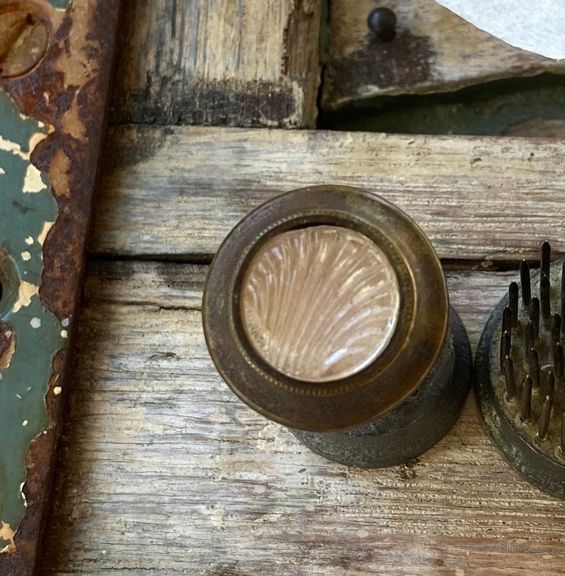Antique Button Scallop Shell Glass 1800s Inset Relief - Etsy