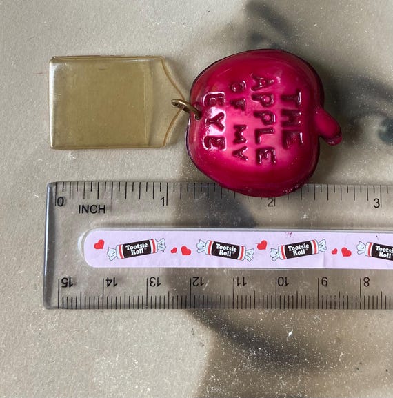 Vintage Celluloid Apple Pin Hollow Photo Pin Keepsake - Gem