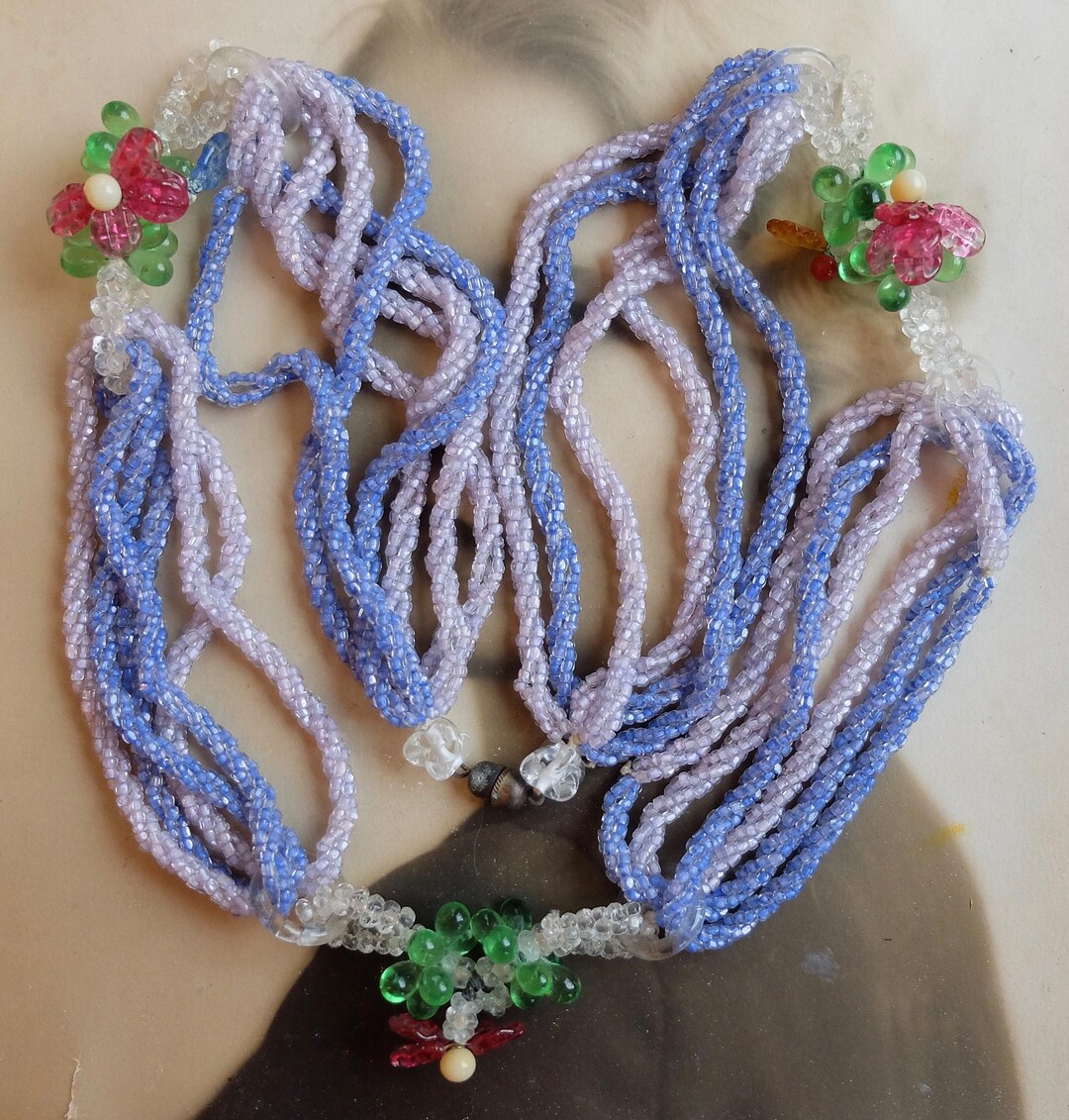 Vintage Multi Seed Bead Rope Necklace Multi Strand Glass Leaves 1930s ...