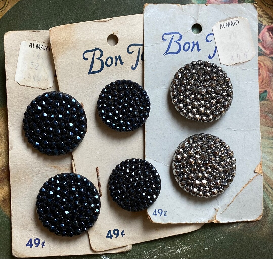 West German Vintage Black Glass Buttons Original Card 6 Buttons 3 Sets ...