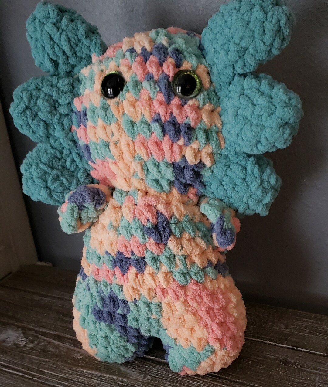Handmade Crochet Axolotl Stuffie Multi-color Turquoise Pink Blue Yellow ...
