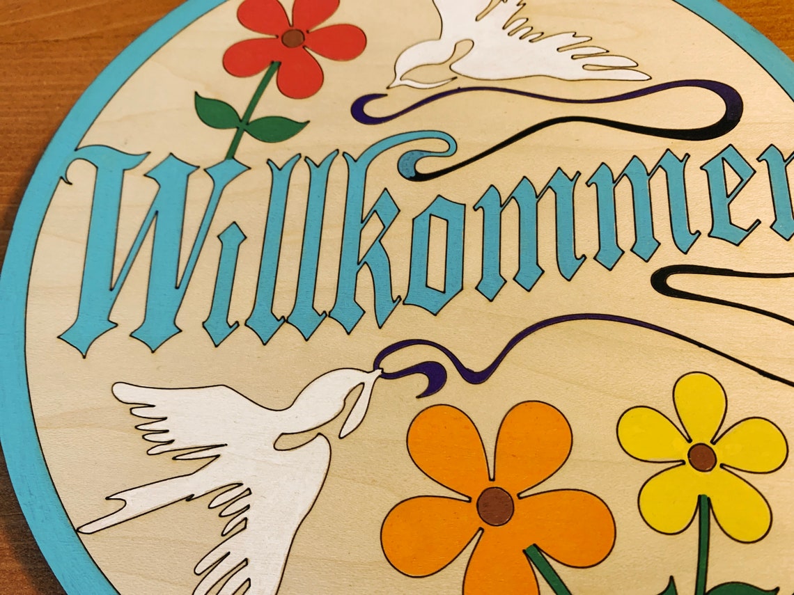 Willkommen Welcome Pennsylvania Dutch German Hex Hand Painted Wood Sign ...