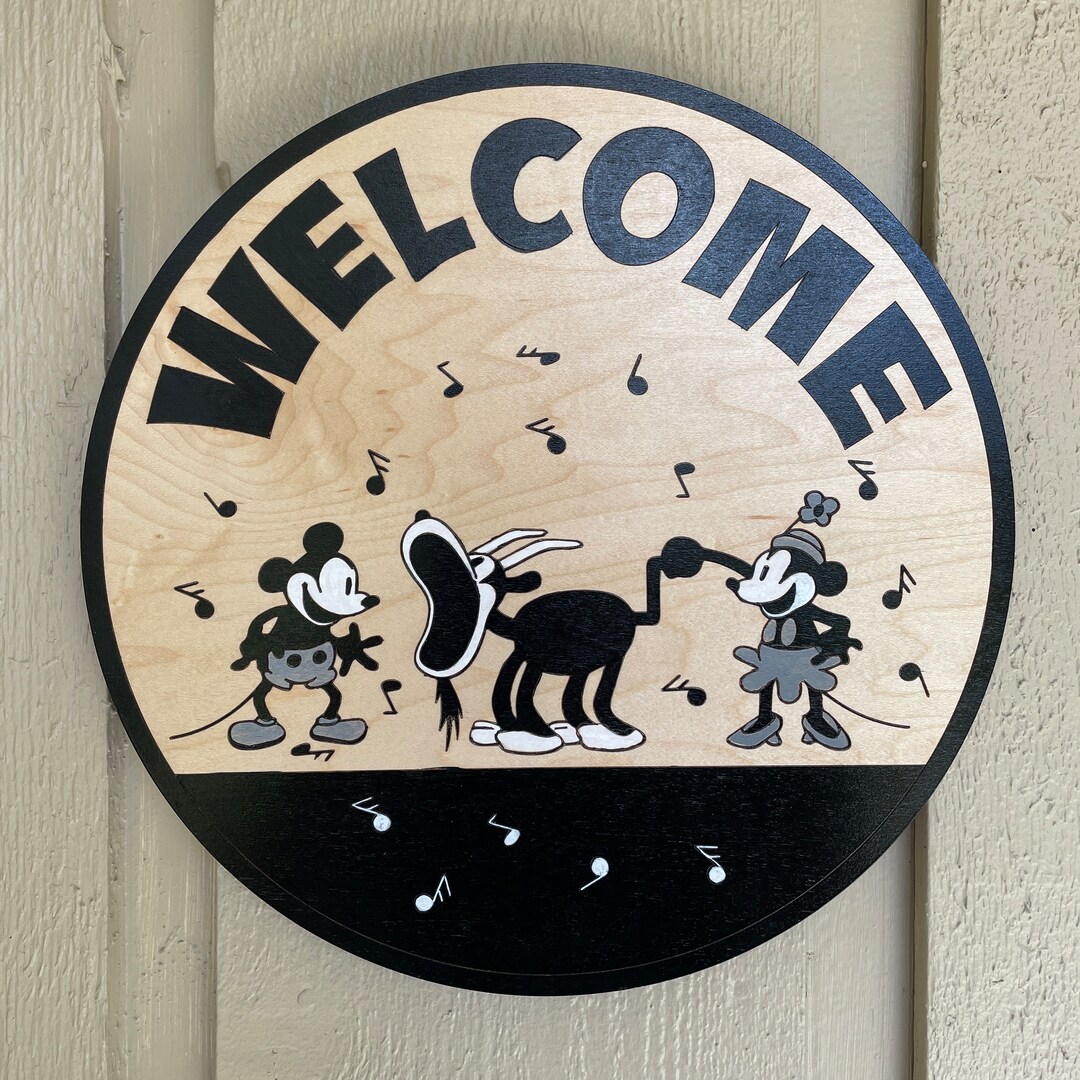 Hand Painted Steamboat Willie Welcome Sign, Hex Sign, Mouse Sign ...
