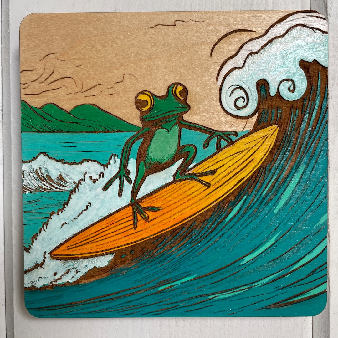 Surfing Frog, Surf Art, Surfing Art, Frog Art, Frog Lover, Surfing ...