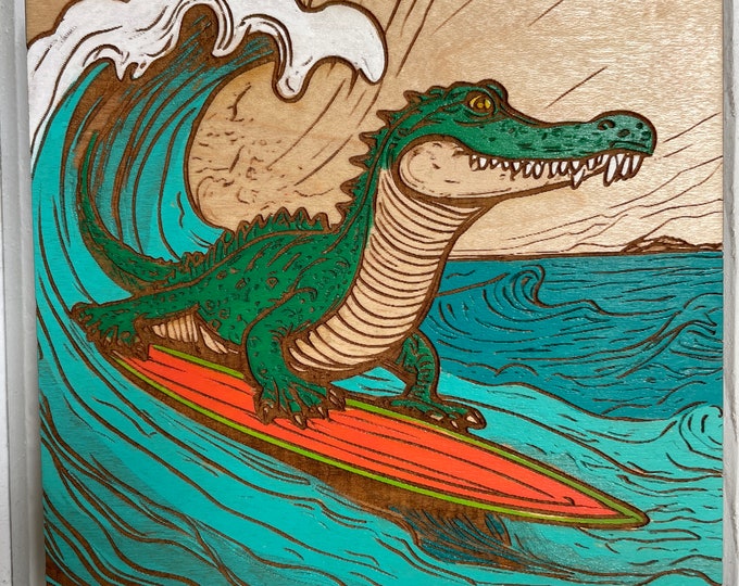 Surfing Alligator Art, Surfing Art, Alligator Art, Alligator Lover ...