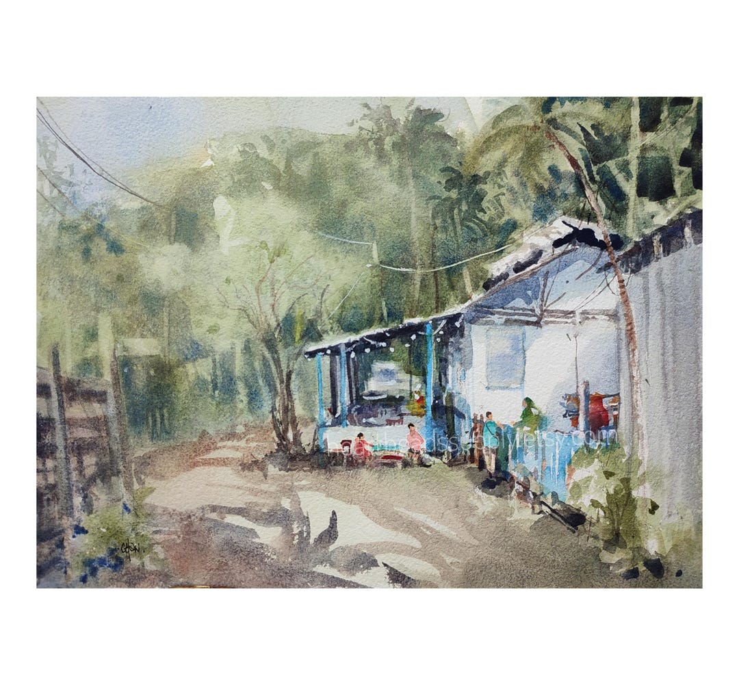 Buangkok, 9x12, Malay Kampong Street Scene Singapore Painting ...