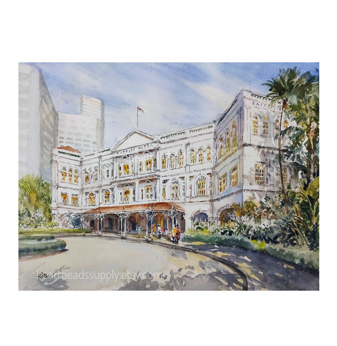 Raffles Hotel, 9x12, Singapore Painting, Original Watercolor, Tropical ...