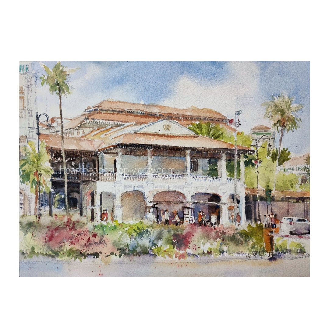 Raffles Hotel, 9x12, Singapore Original Watercolor Painting, Tropical ...