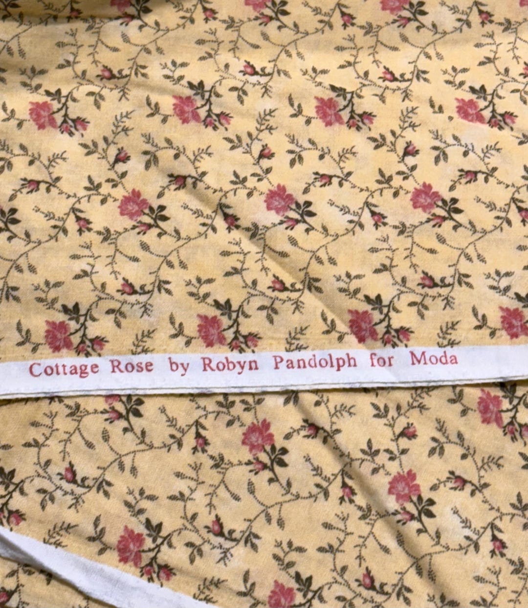 Vintage Fabric - Pink Roses on Yellow Background - Cottage Rose by ...