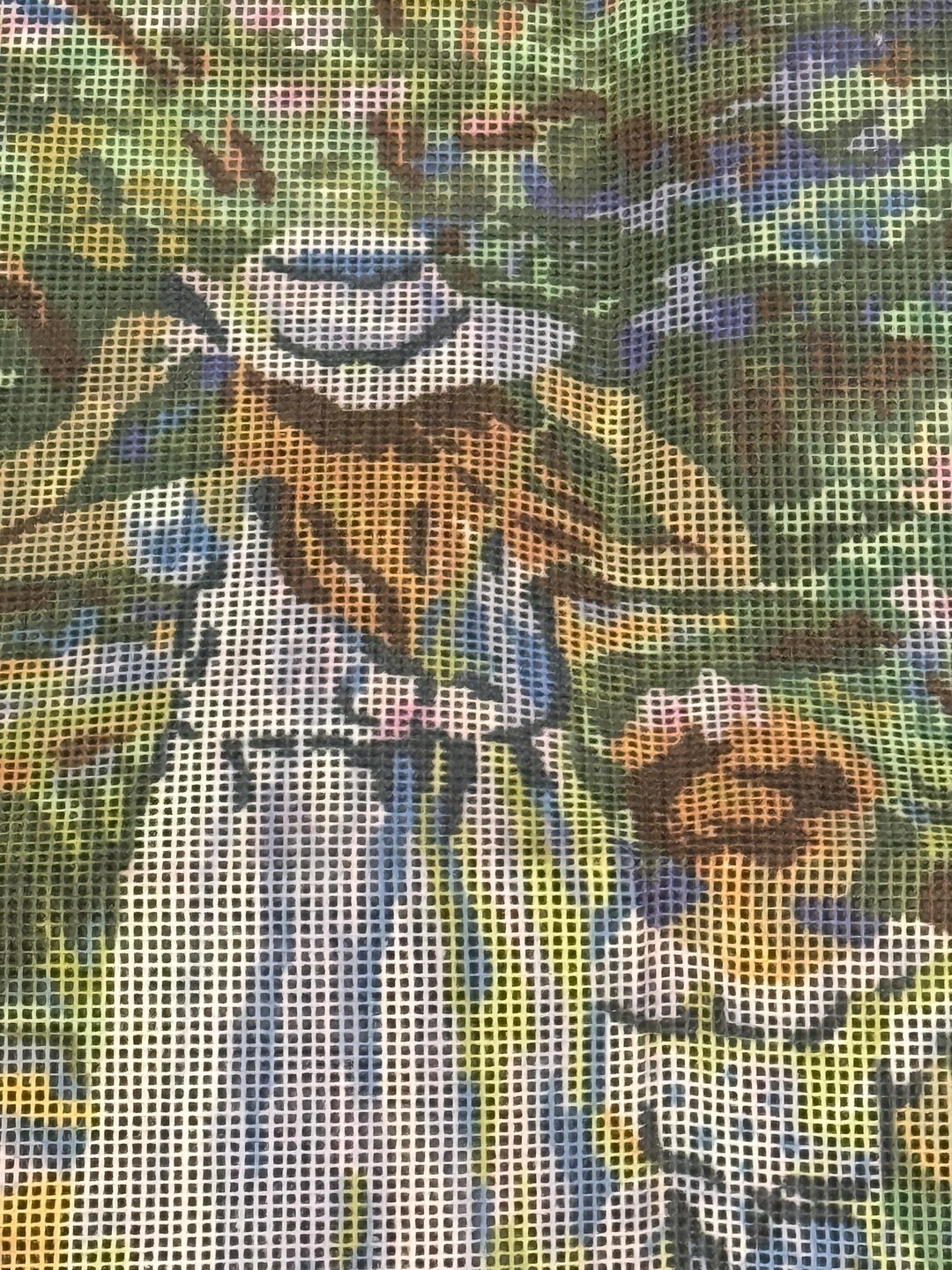 Vintage Needlepoint Multi-colored Pastel Pattern Needlepoint Candamar ...