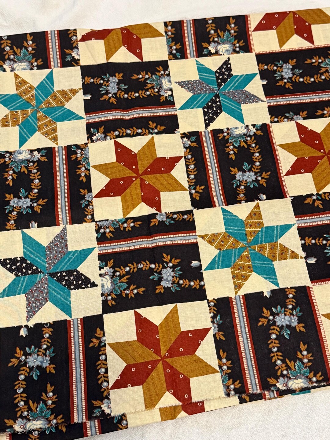 Quilting Fabric: Colorful Checkered Squares on Beige Cotton (44” X 36 ...