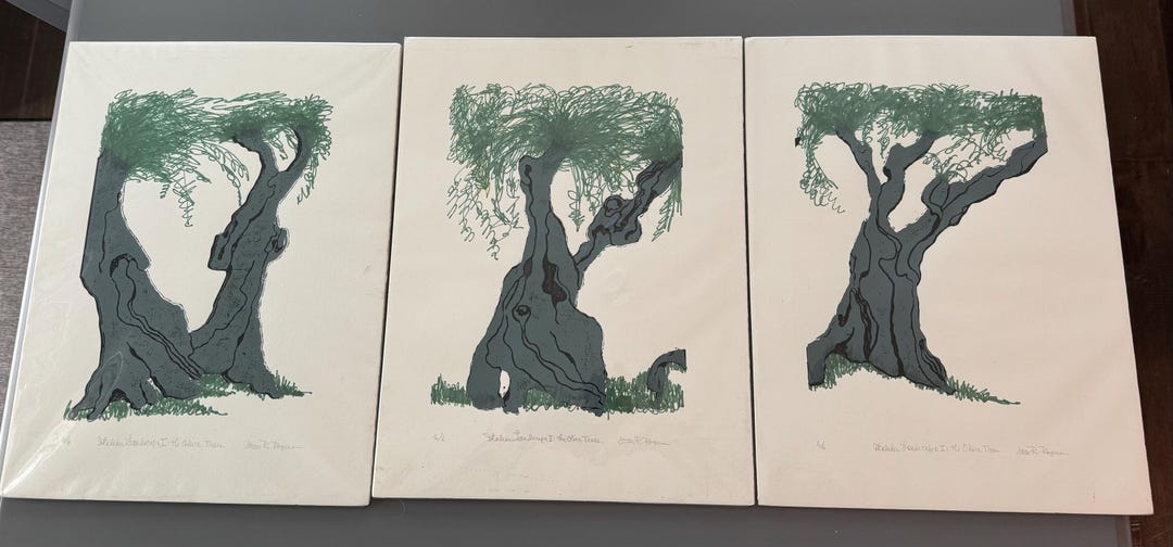 Vintage Signed Silk Screen Prints - Italian Olive Trees Landscape, Set ...