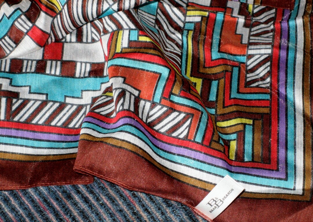 Vintage Baar and Beards Scarf - Geometric Rayon Blend, Made in Japan - Etsy