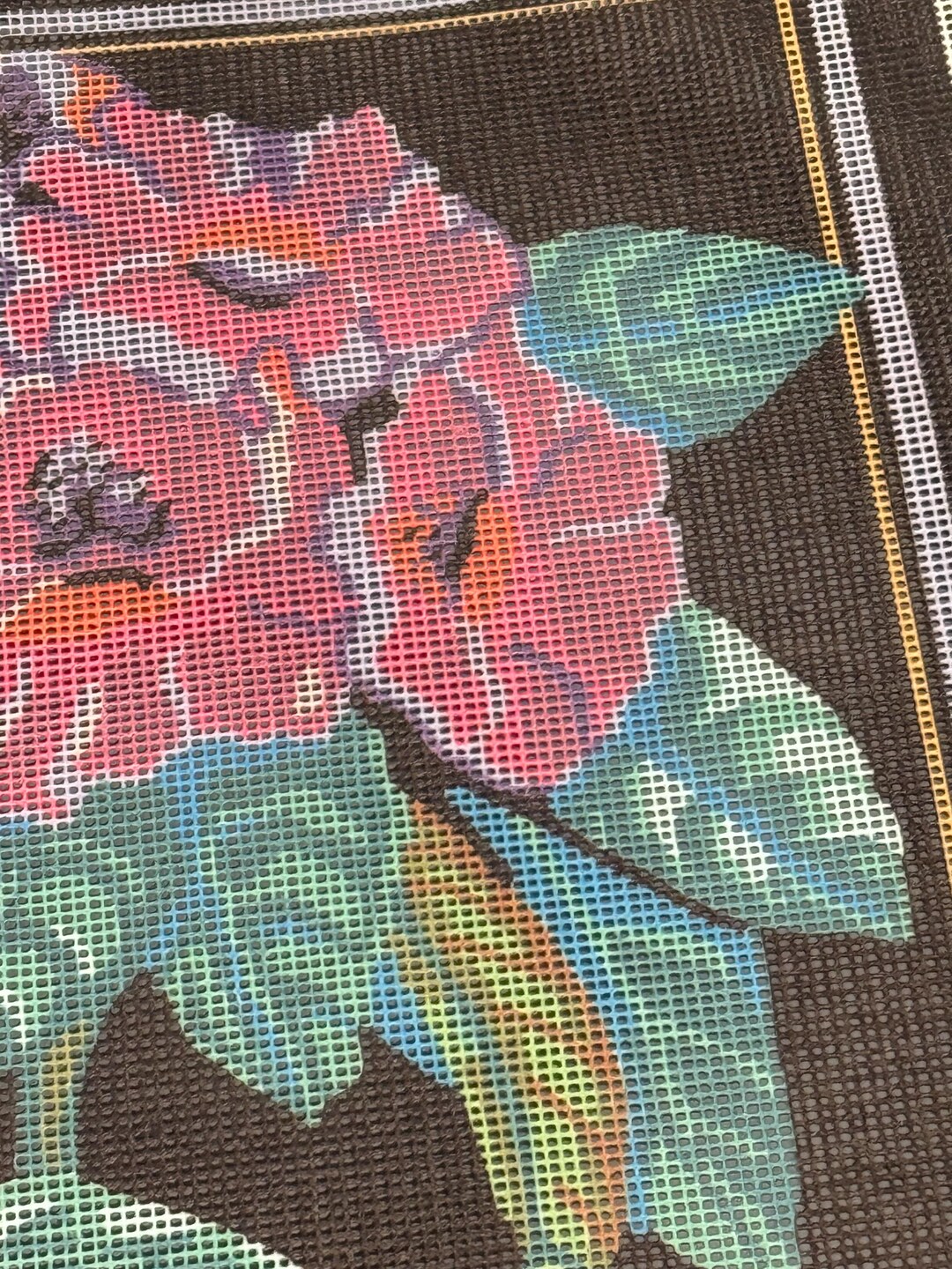 Vintage Needlepoint - Multi-colored Floral Pattern Needlepoint ...