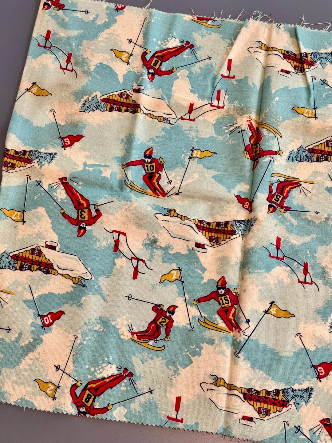 Rare Antique Vintage Flannel Fabric Cut From 1930’s - Snow Skiing and ...