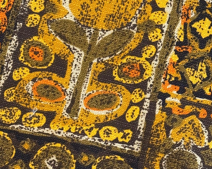 Vintage 1962 Barkcloth Fabric - Mod Retro Orange and Green Pattern ...