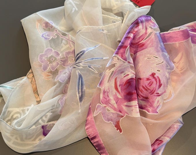 Tong Shi Chinese Scarfs - Set of 2 - Lavender, Pink and Purple - Sheer ...