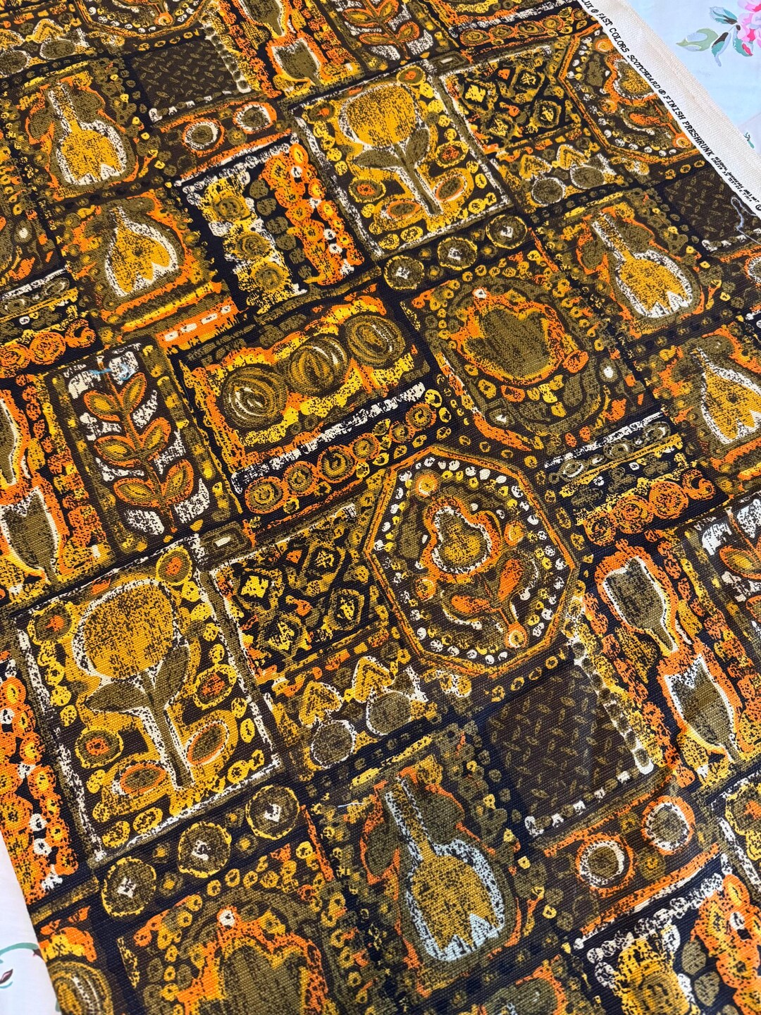 Vintage 1962 Barkcloth Fabric - Mod Retro Orange and Green Pattern ...
