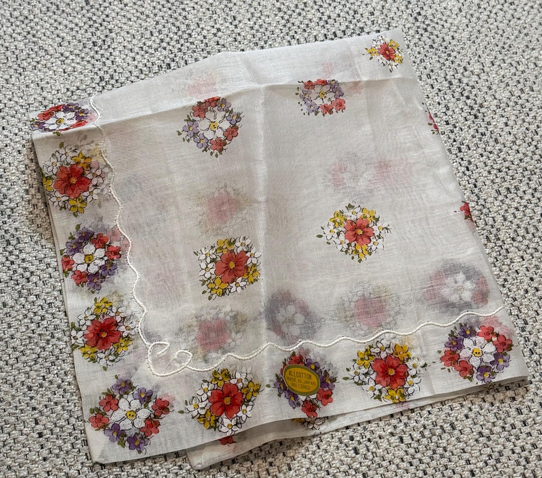 Vintage Handkerchief Hankie - Floral Border Handkerchief - Hand Painted ...