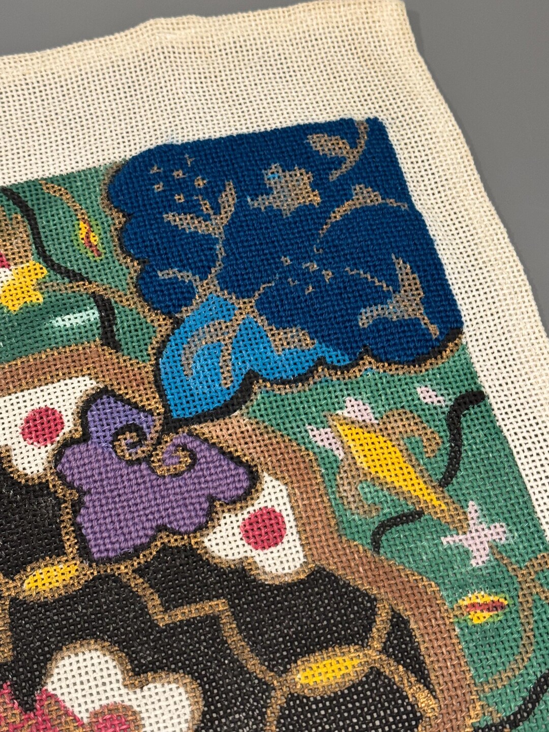 Vintage Needlepoint Multi-colored Persian Cross Pattern Needlepoint ...