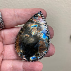 Rainbow Labradorite Water Kanji Large Bold Silver Pendant TCM ...