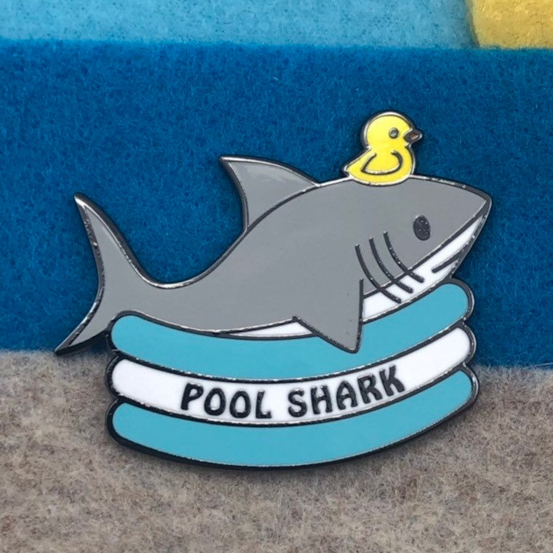 Pool Shark Hard Enamel Pin, Shark Pin, Rubber Ducky Pin, Cute Shark ...