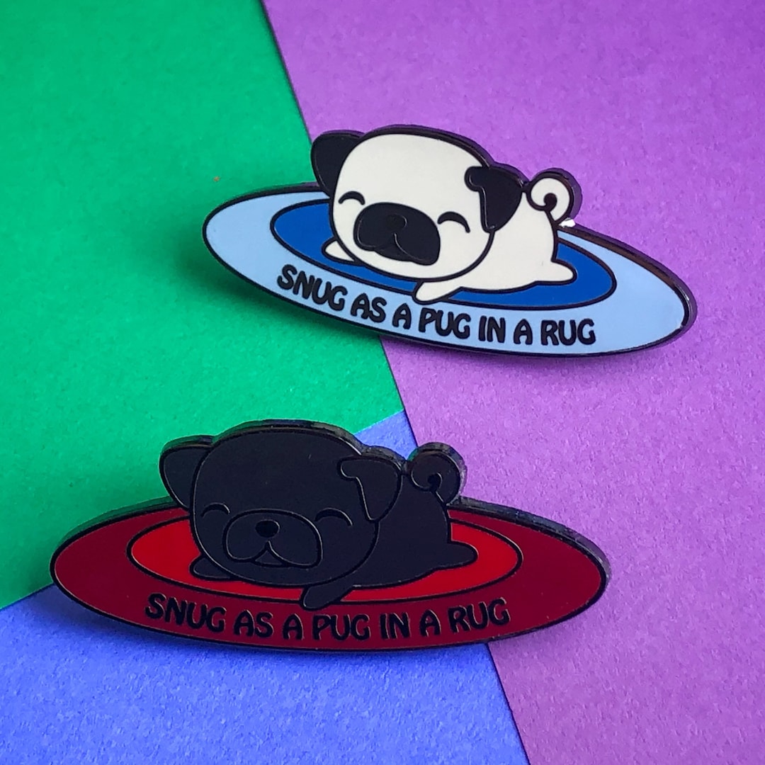 Snug as a Pug in a Rug Enamel Pin, Pug Pin, Cute Cartoon Pug, Sleeping ...