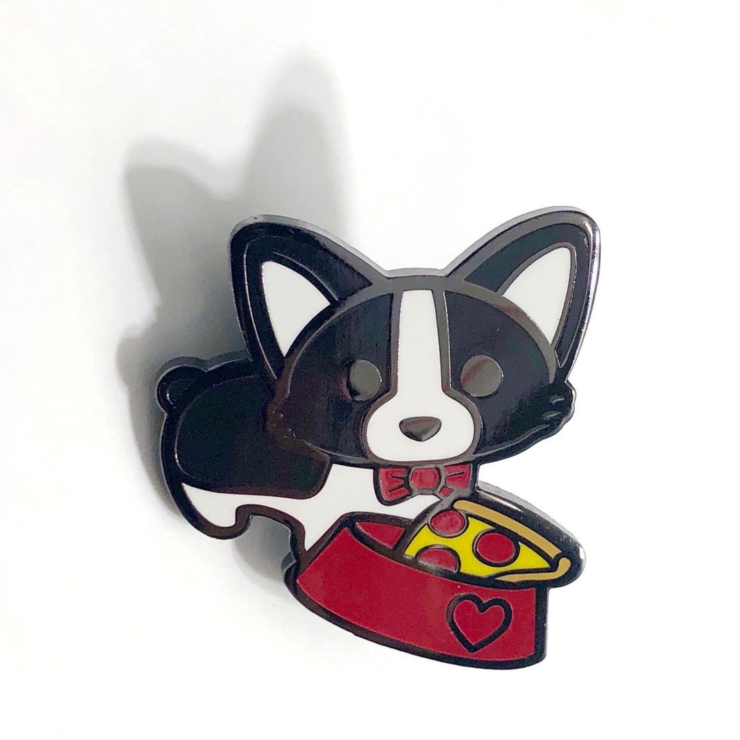 Black Pupperoni Pizza Tricolor Corgi Pin, Cartoon Dog Pin, Corgi Art ...