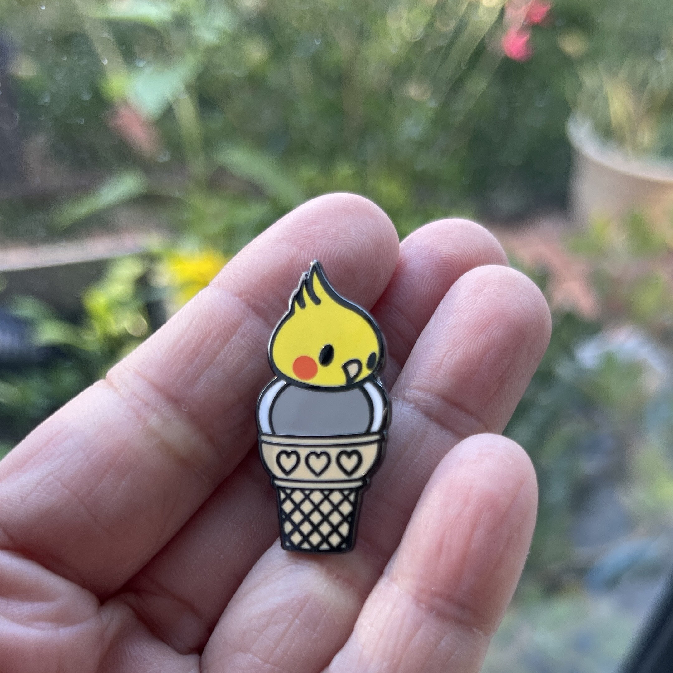 Grey Cockatiel Cone Pin, Ice Cream Cone Enamel Pin, Ice Cream Pin, Bird ...