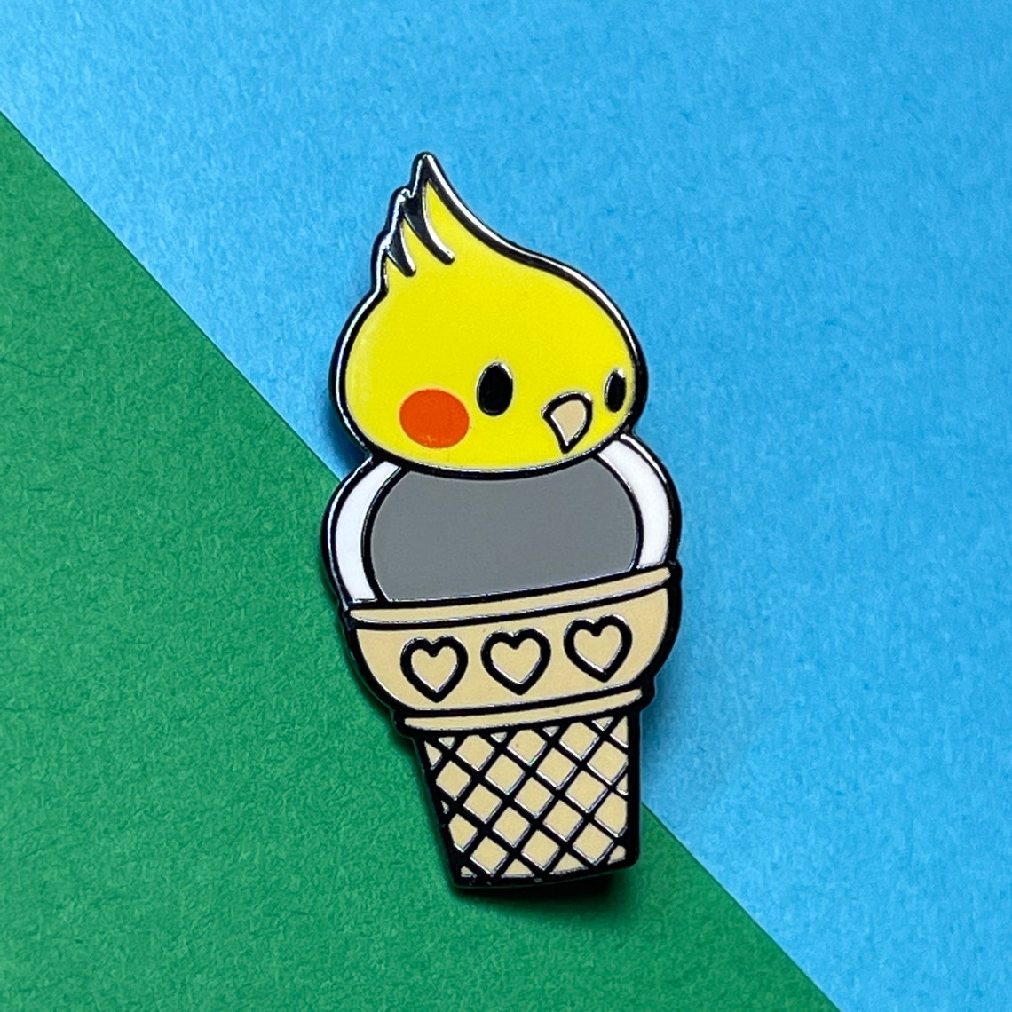 Grey Cockatiel Cone Pin, Ice Cream Cone Enamel Pin, Ice Cream Pin, Bird ...