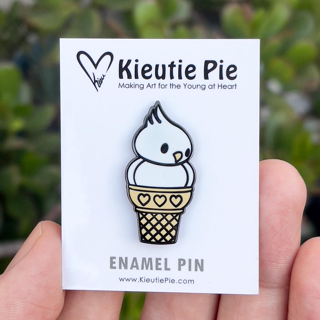 White Cockatiel Cone Pin, Ice Cream Cone Enamel Pin, Ice Cream Pin ...
