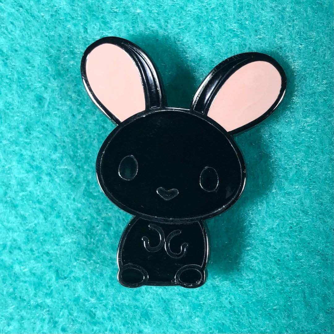 Black Bunny Enamel Pin, All Ears Bunny, Black Rabbit Pin, Bunny Art ...