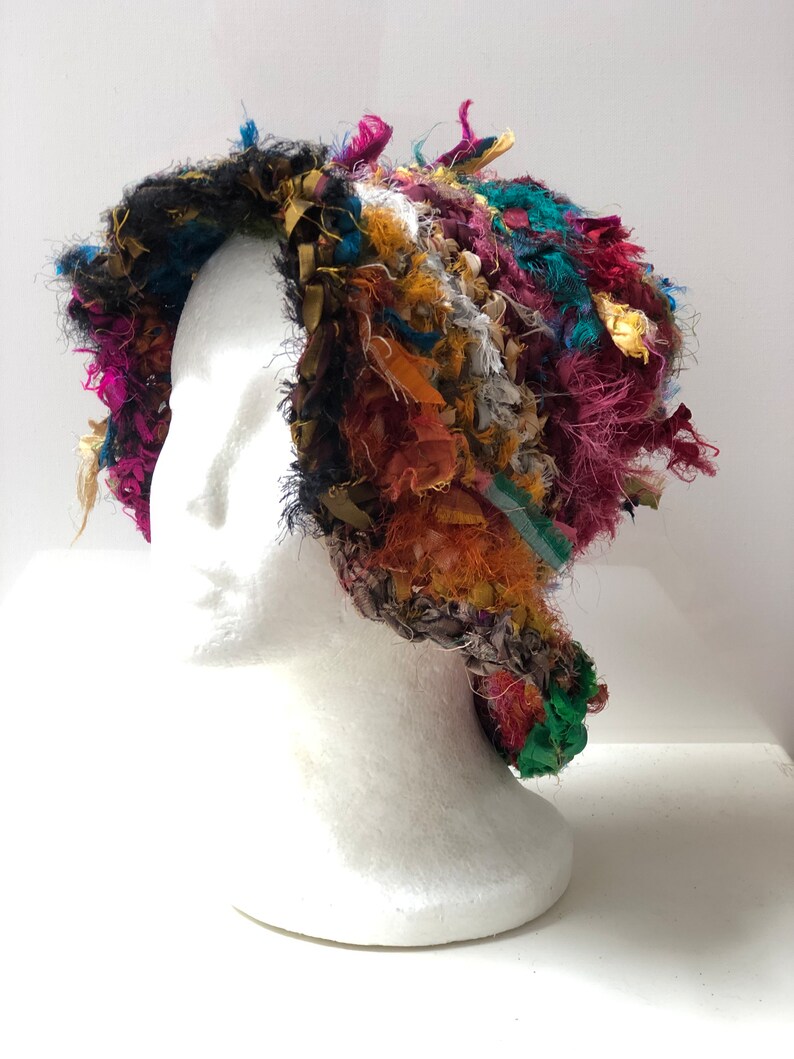 Multi Colored Hat Sari Scrap Hat Brimmed Hat Crocheted Hat Handmade Hat ...