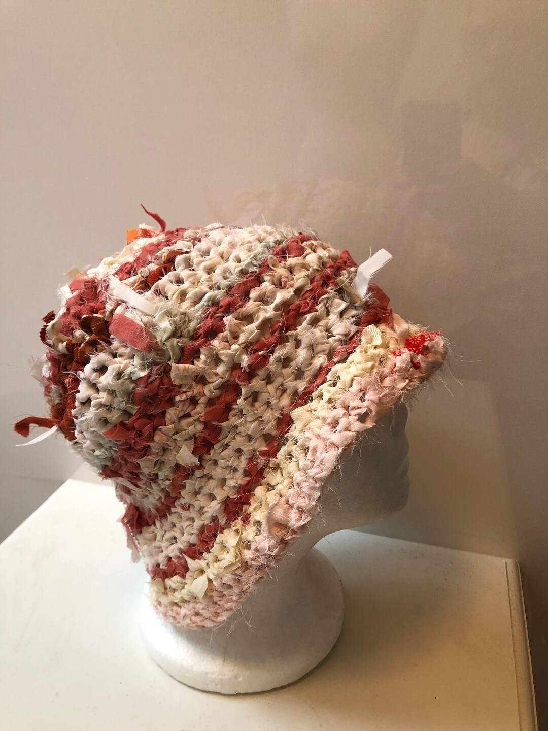 Peach Rust Striped Hat, Vintage Japanese Scrap Hat, Bucket Hat ...