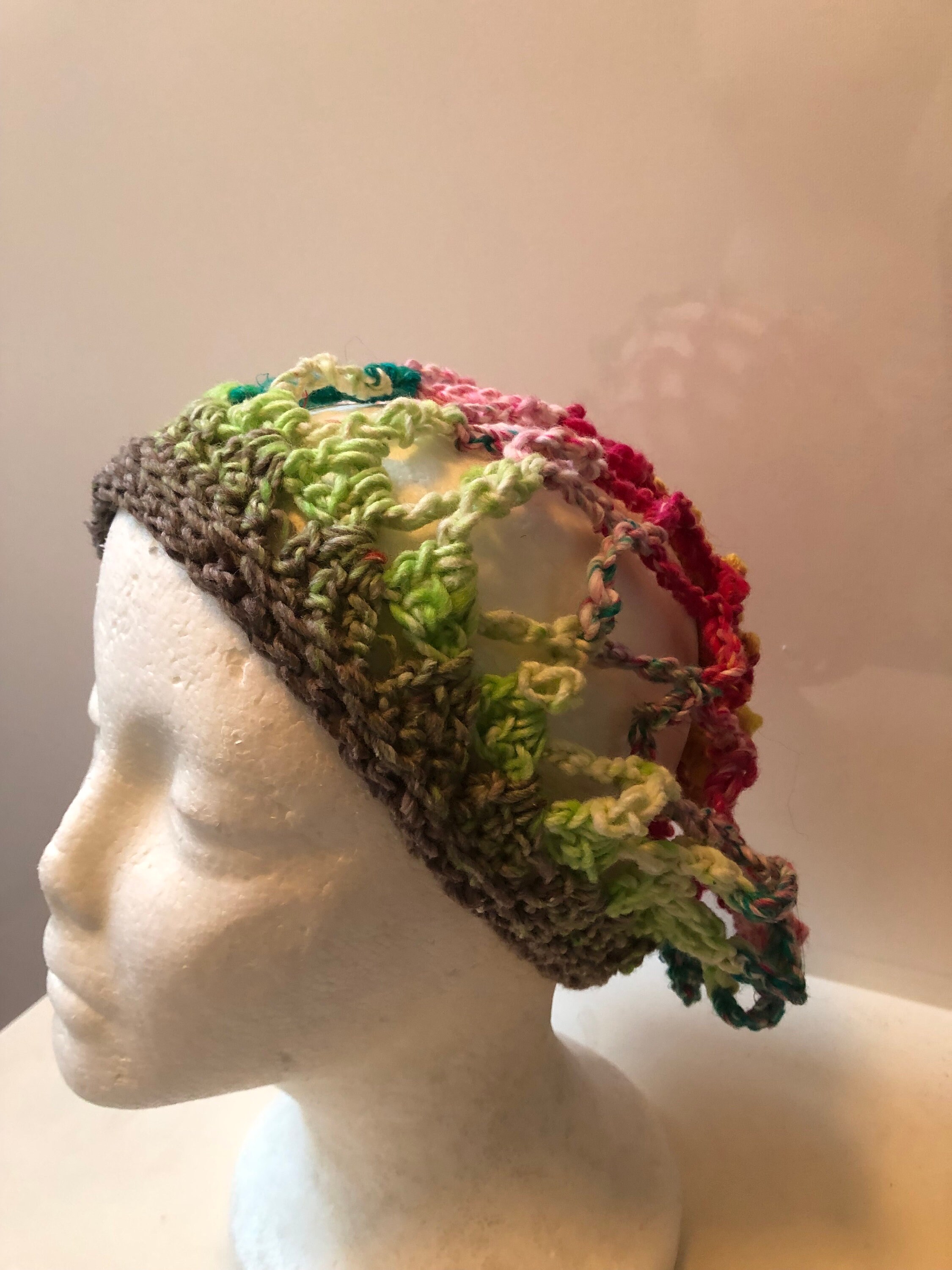 Pink Green Hat, Multi Color Hat, Crochet Hat, Handmade Hat, Freeform ...