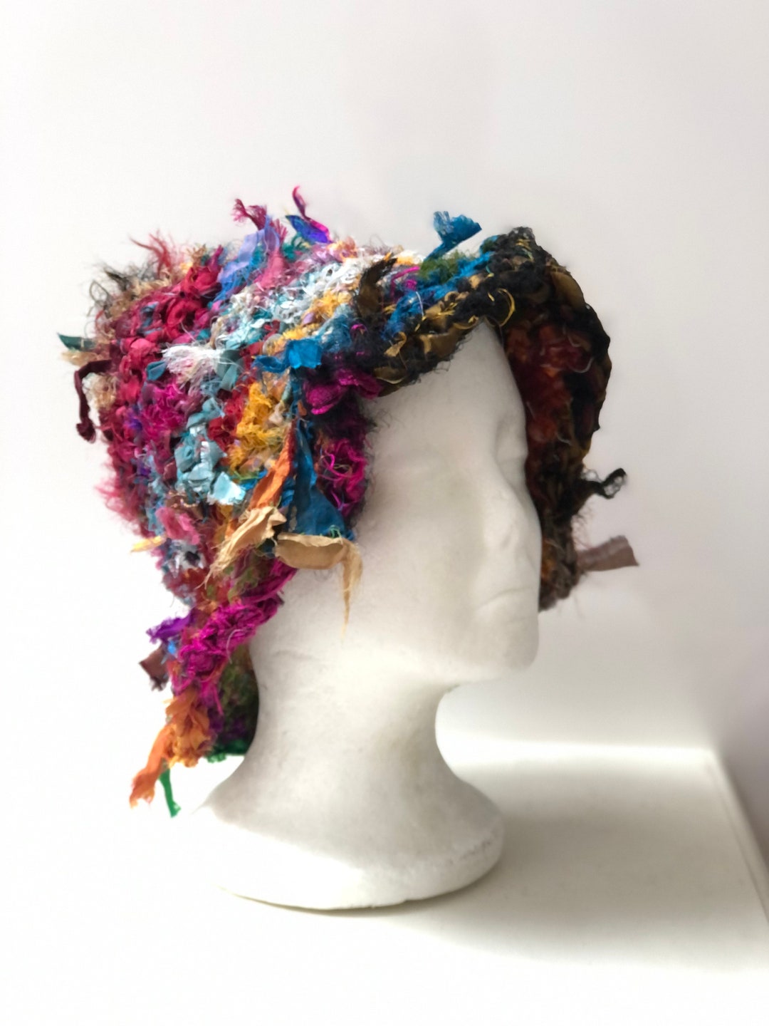 Multi Colored Hat Sari Scrap Hat Brimmed Hat Crocheted Hat Handmade Hat ...