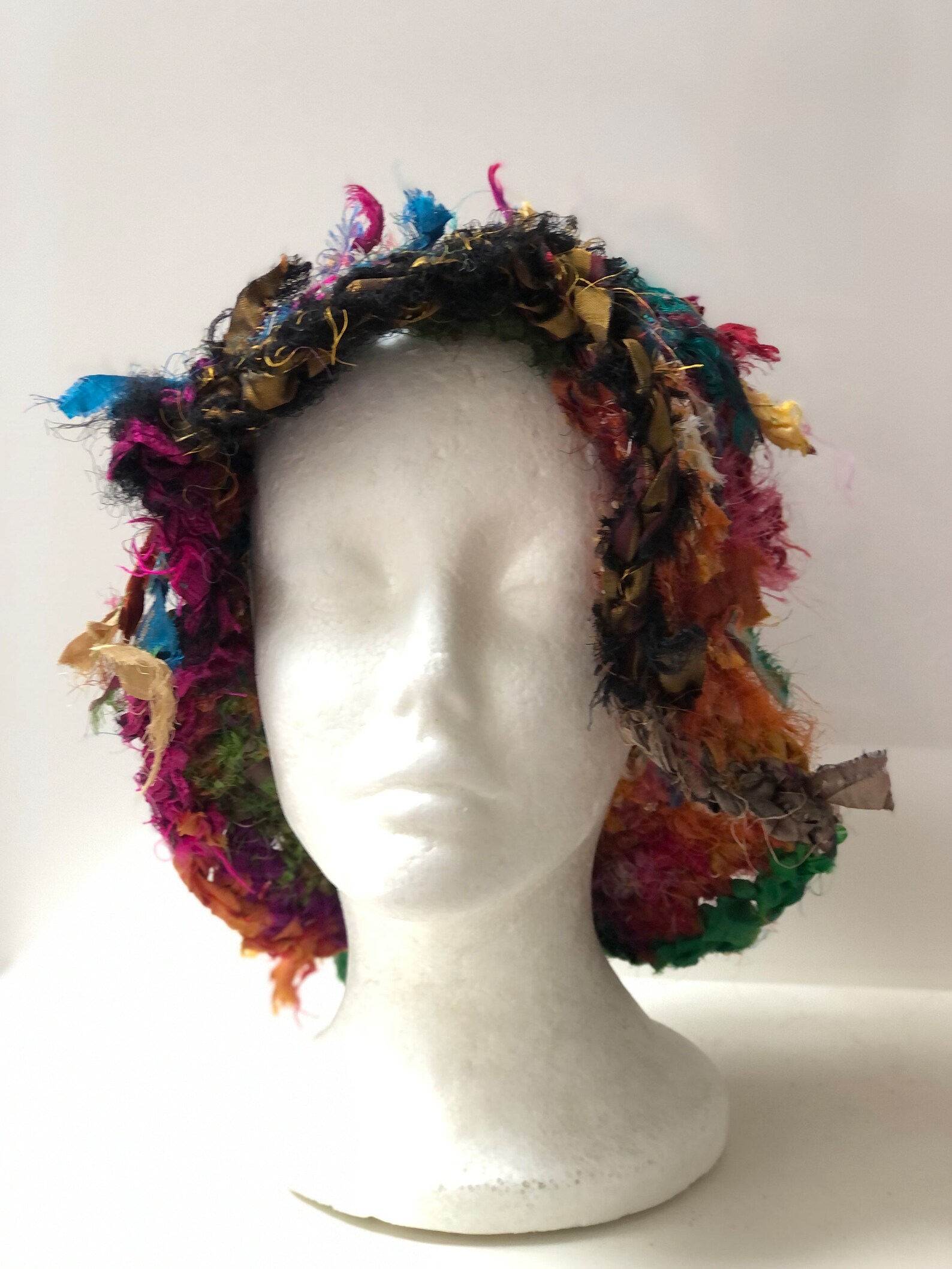 Multi Colored Hat Sari Scrap Hat Brimmed Hat Crocheted Hat Handmade Hat ...