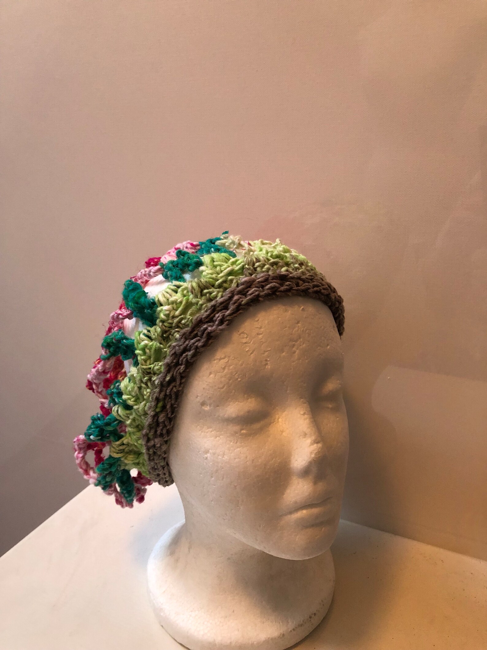 Pink Green Hat, Multi Color Hat, Crochet Hat, Handmade Hat, Freeform ...
